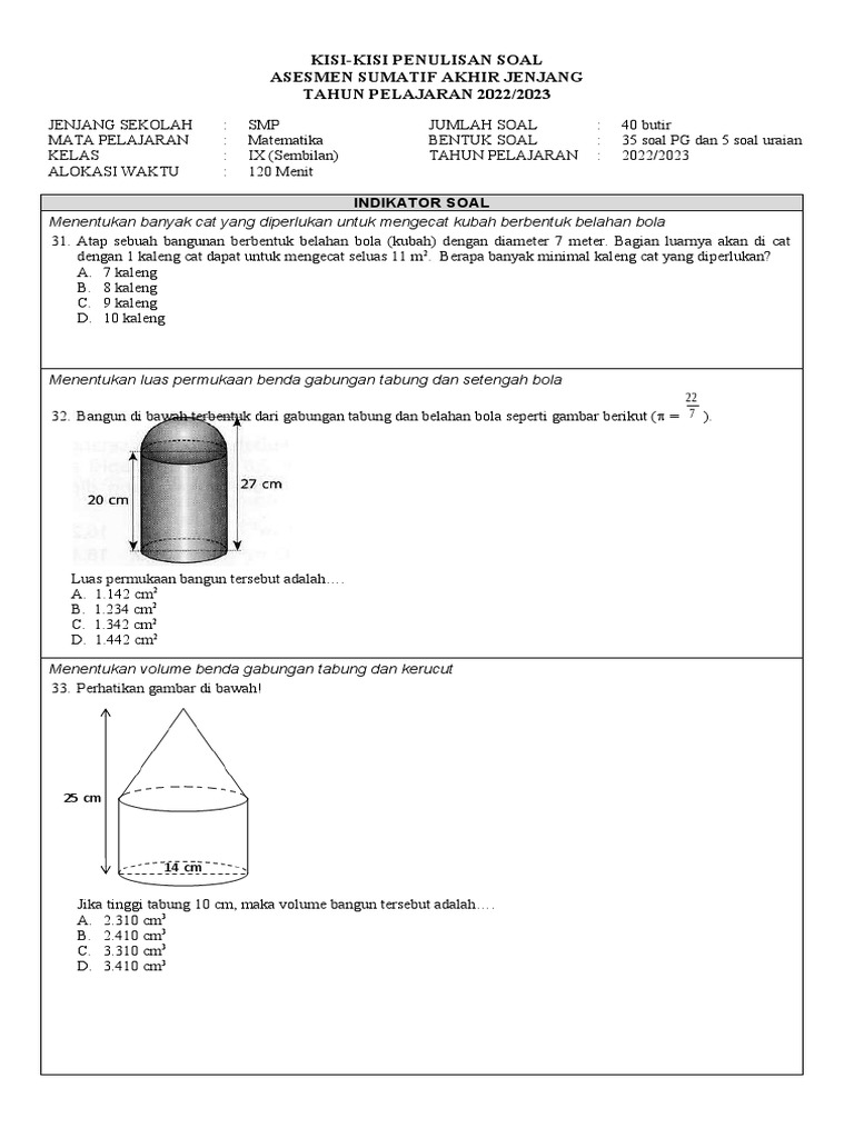 Prediksi Soal ASAJ MTK 9 (Part 4) | PDF