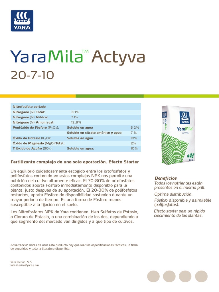 WB119584 - FICHA - TECNICA - 14. FT - YaraMila ACTYVA 20-7-10 | PDF