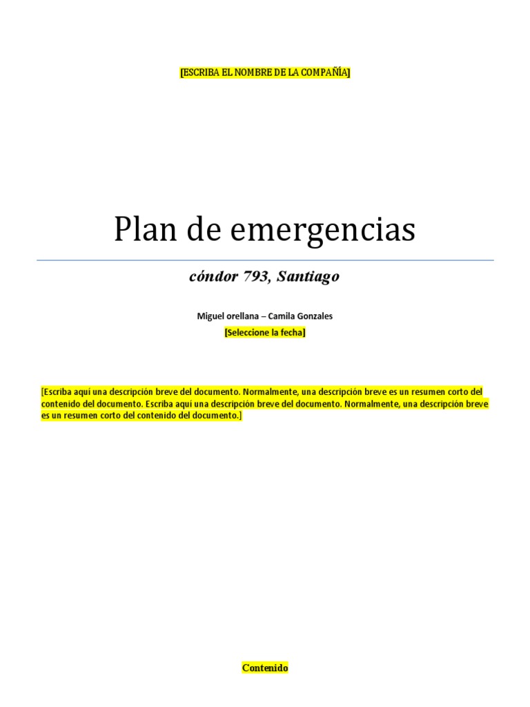 Plan de Emergencias: Cóndor 793, Santiago | PDF | Riesgo | Emergencia