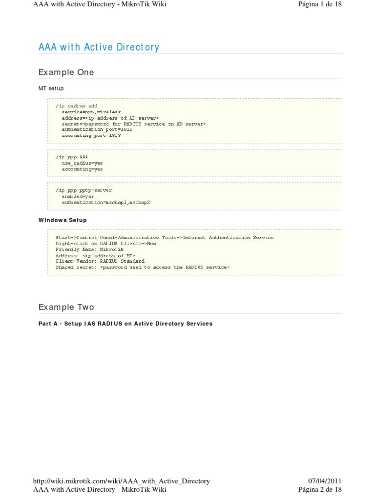 Wiki AAA With Active Directory | PDF | Radius | Active Directory