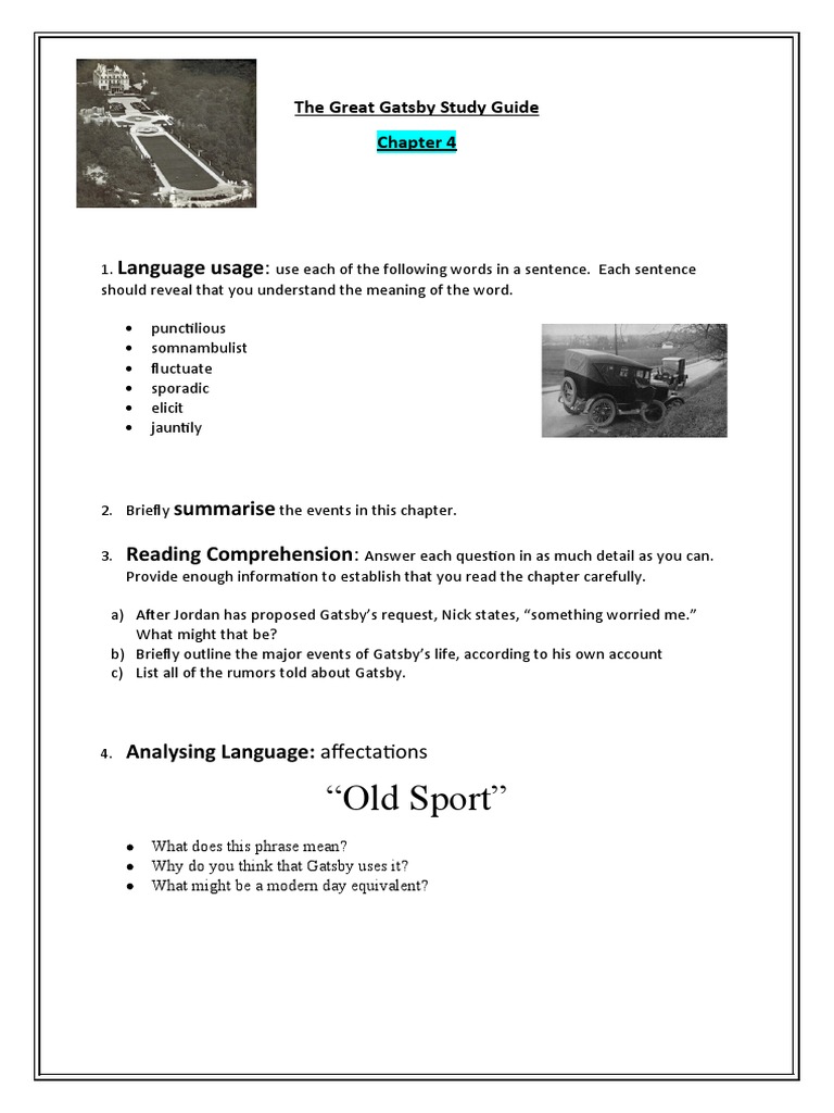 The Great Gatsby Chapter 4 Study Guide | PDF