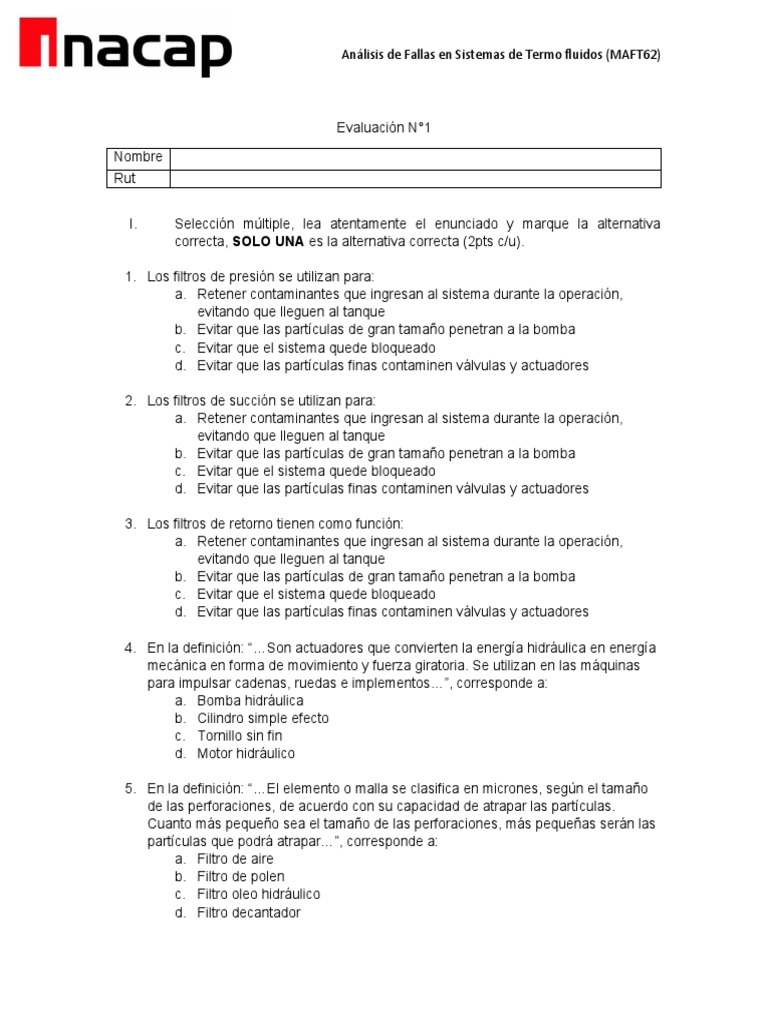 Prueba N°1 | PDF | Bomba | Solenoide