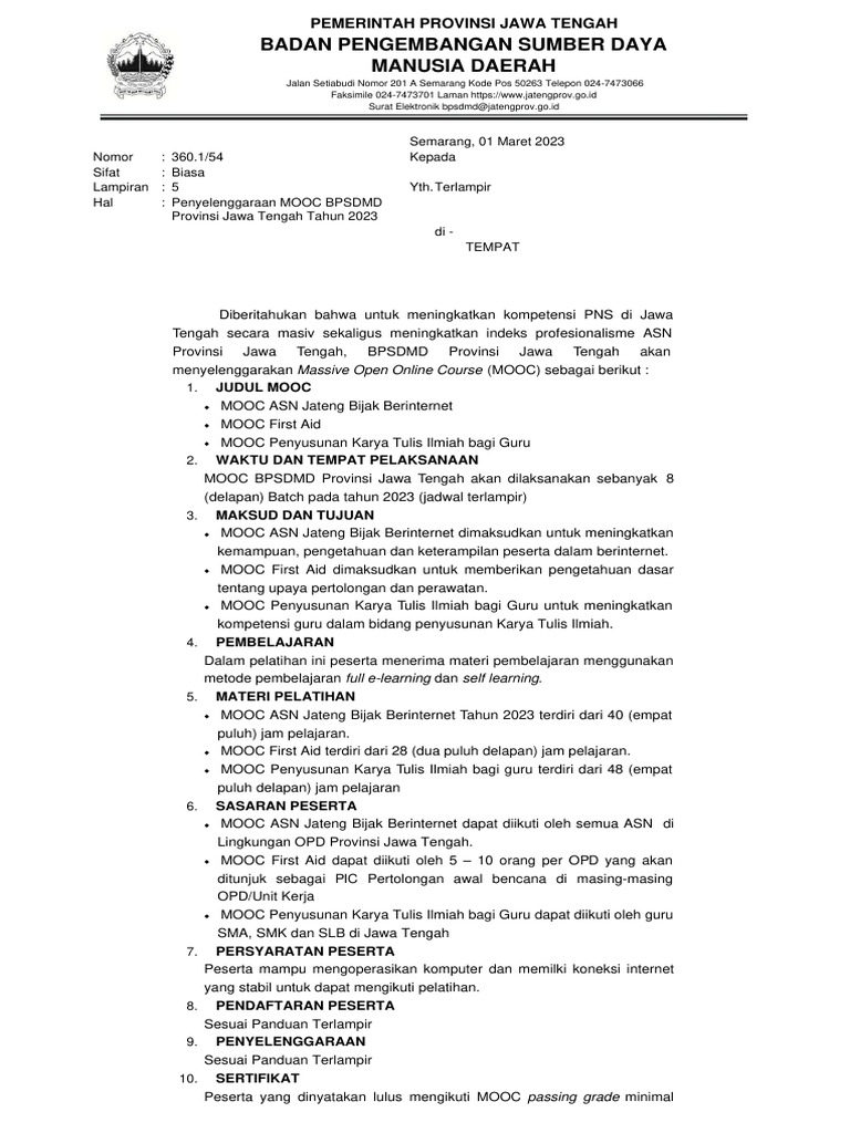 Penyelenggaraan MOOC Jateng Bijak Berinternet | PDF | Komputer