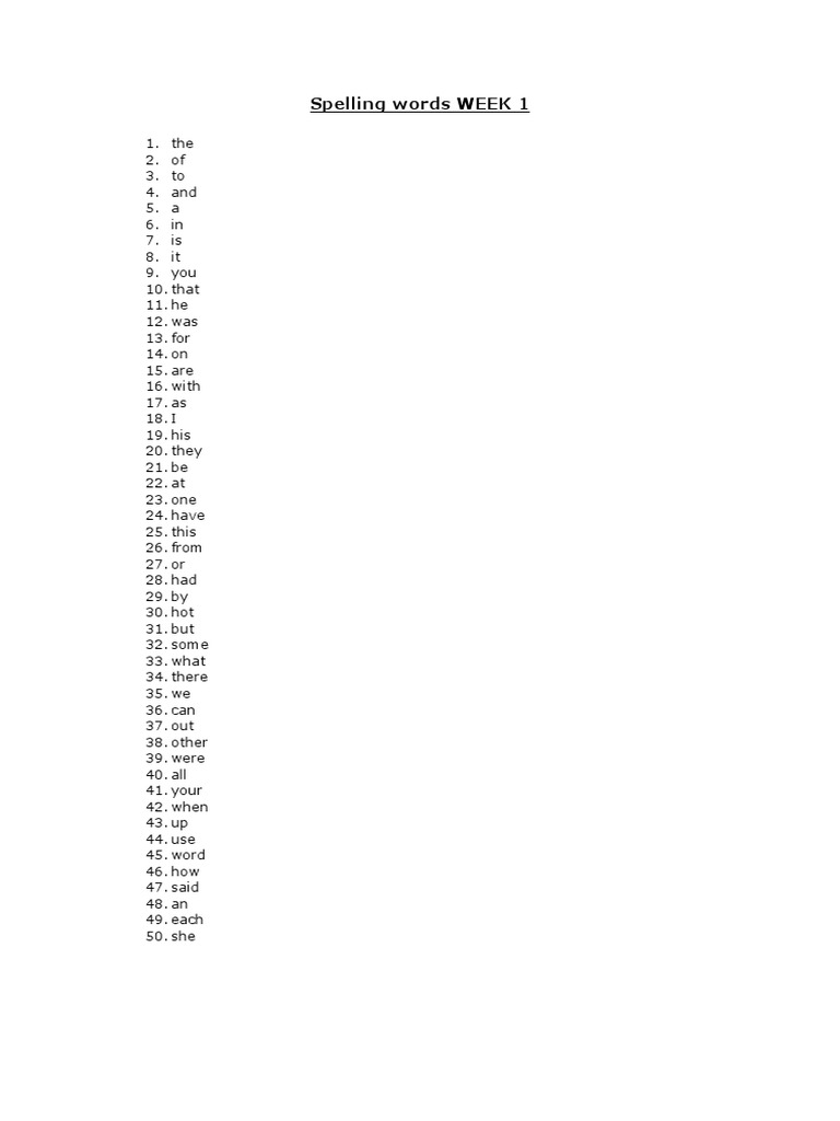 Spelling Words WEEK 1 | PDF