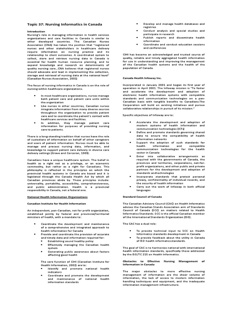 Topic 37 - Nursing Informatics in Canada | PDF | Health Informatics ...