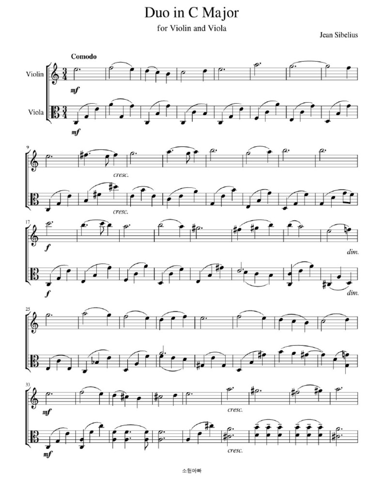 Duo en C Mayor para Violin y Viola - Sibelius | PDF