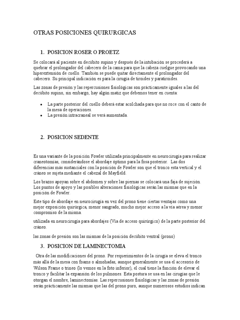 Otras Posiciones Quirurgicas: 1. Posicion Roser O Proetz | PDF ...