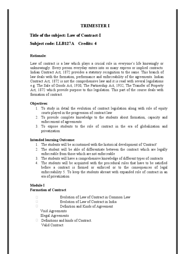 Law of Contract-I Overview and Study Guide | PDF