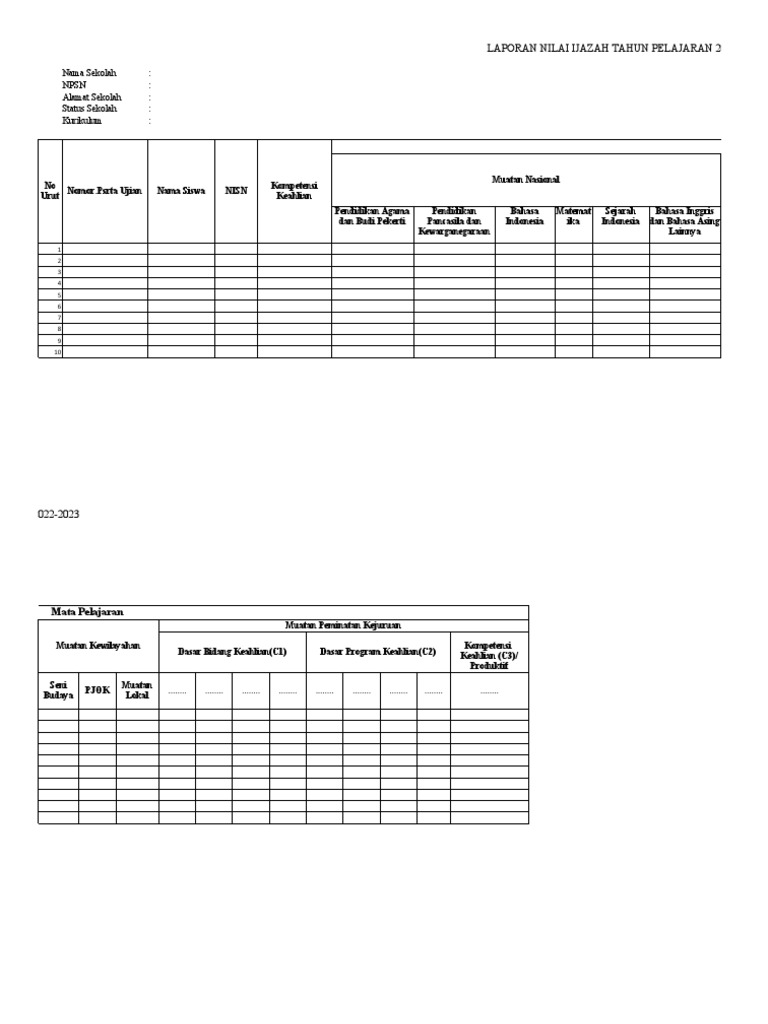 Format Laporan Nilai Ijazah | PDF
