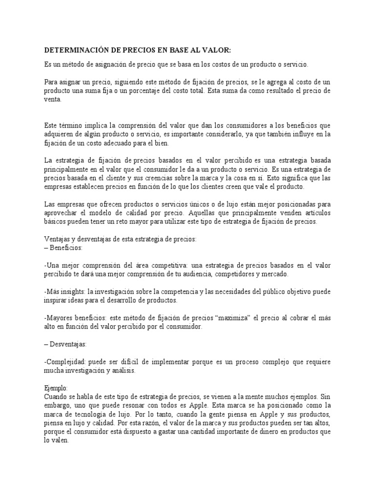 Determinación de Precios en Base Al Valor | PDF | Precios | Mercado ...