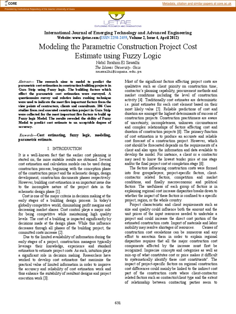 Modeling The Parametric Construction Project Cost | PDF | Fuzzy Logic | Truth