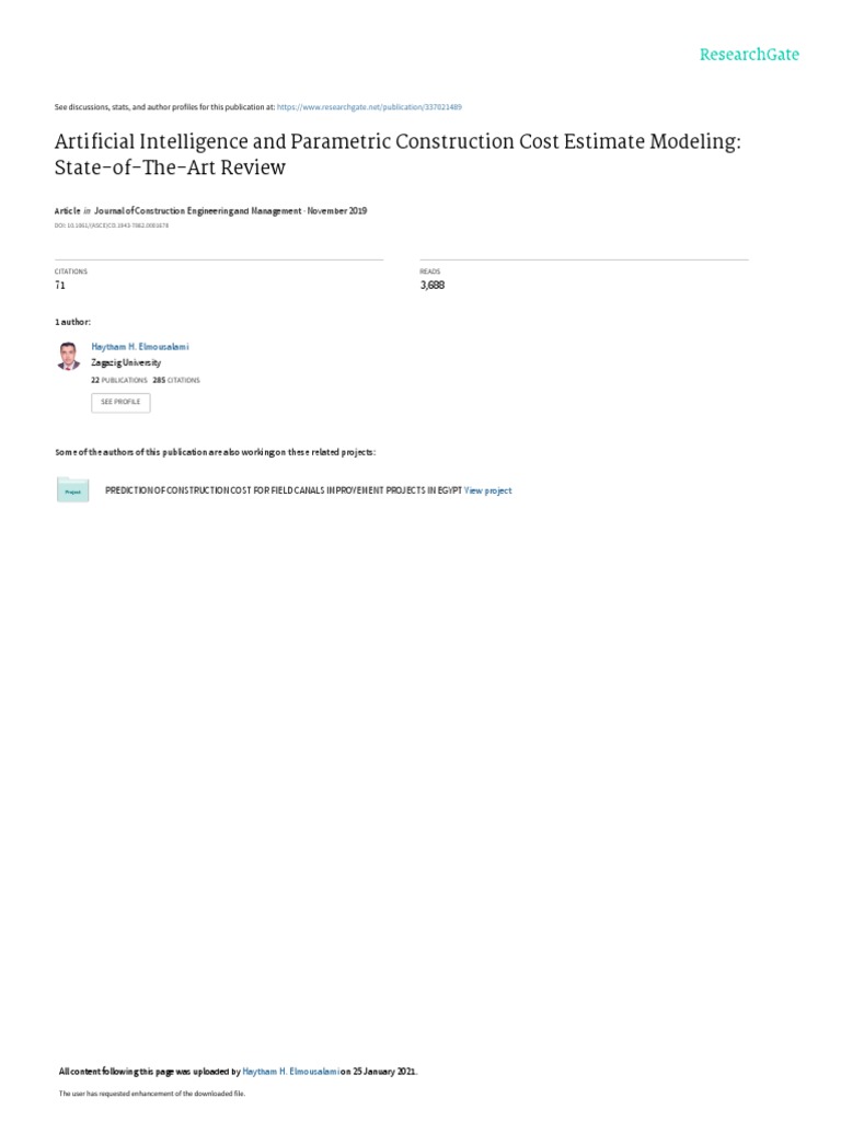 Artificial Intelligence And Parametric Construction Cost Estimate Modeling State Of The Art