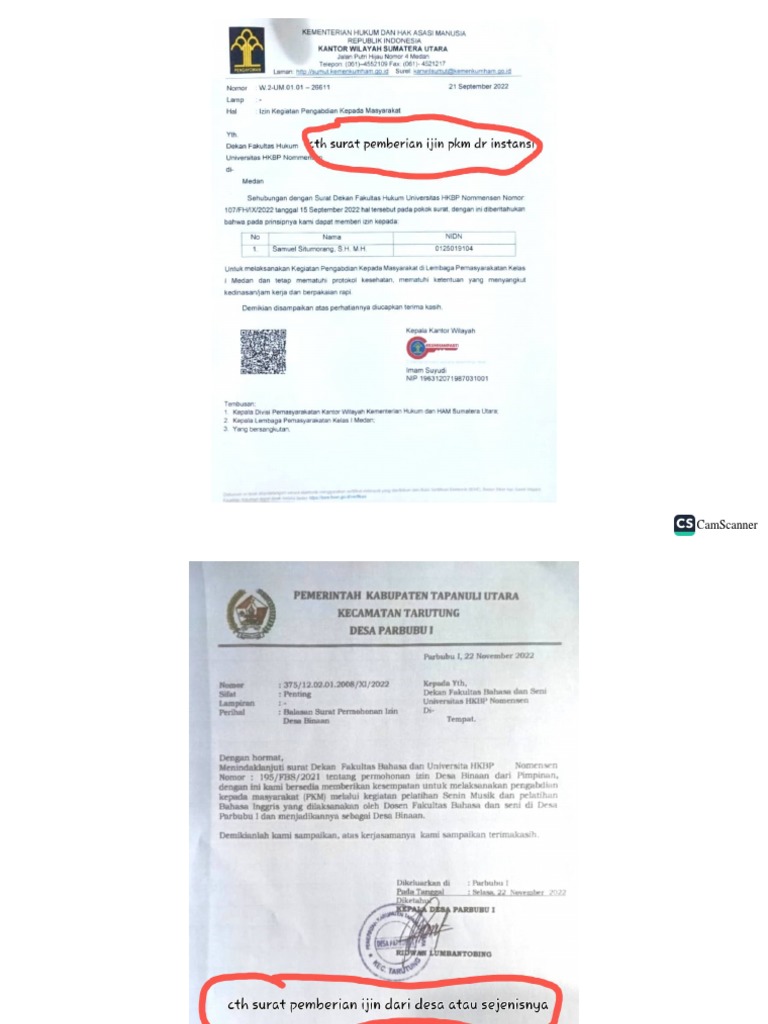 Contoh Surat Pemberian Ijin PKM | PDF