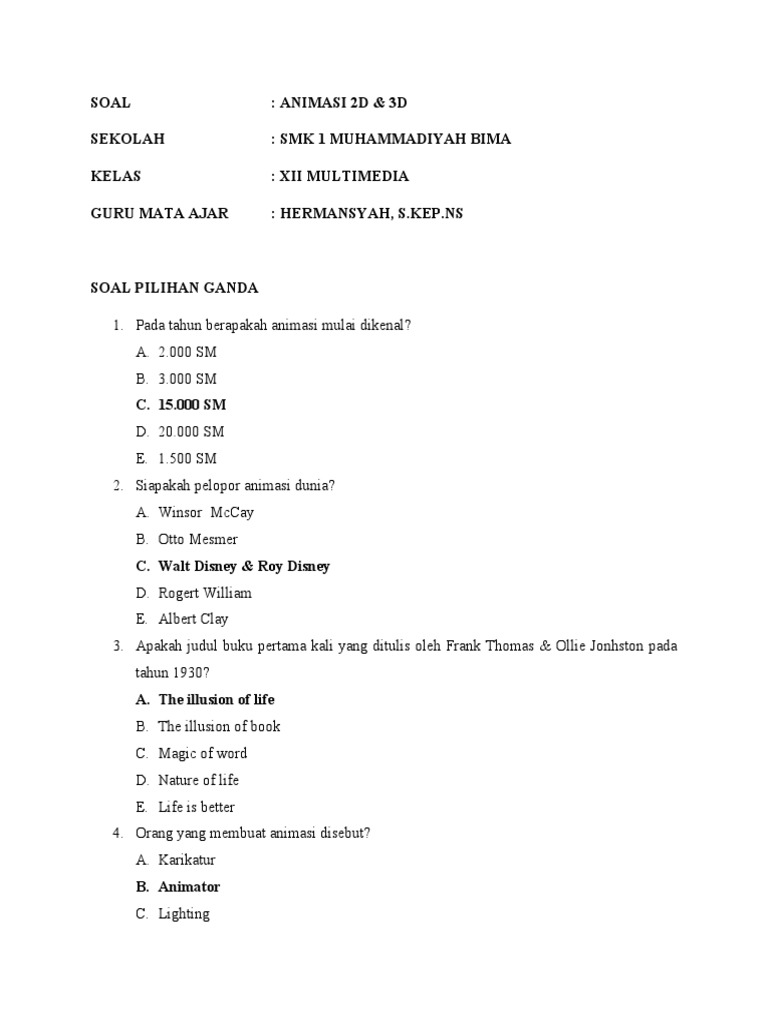 Soal PG Dan Essay Animasi 2d & 3d | PDF