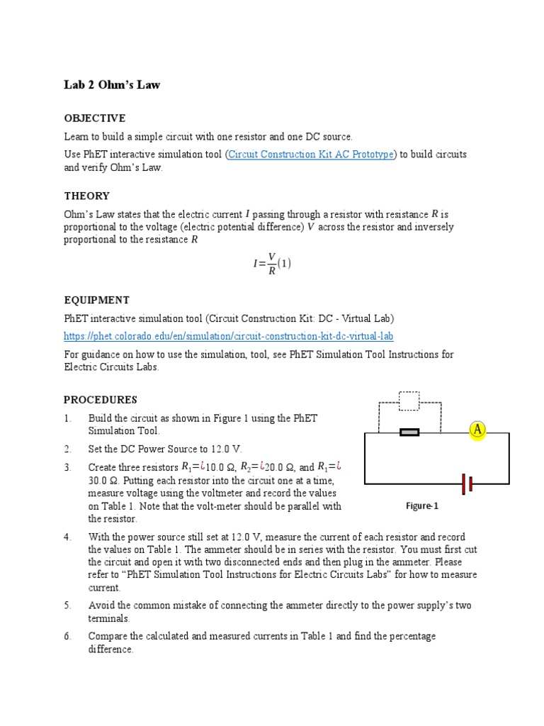 Ohm's Law Lab Using PhET Simulation | PDF | Voltage | Electrical Network
