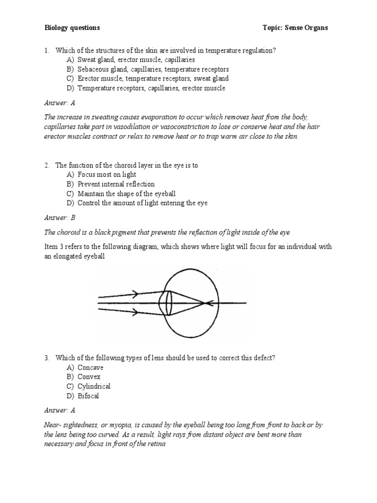 Sense Organs | PDF | Ear | Eye