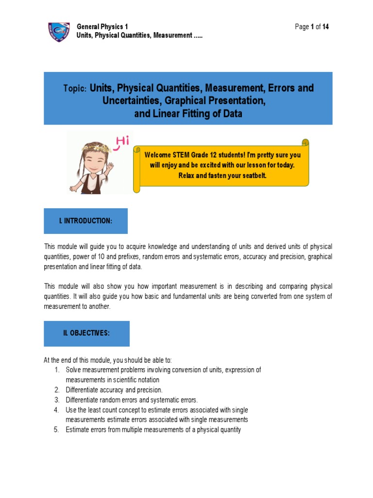 Measurement Fundamentals: An Introduction to Units, Quantities, Errors, and Graphing | PDF ...
