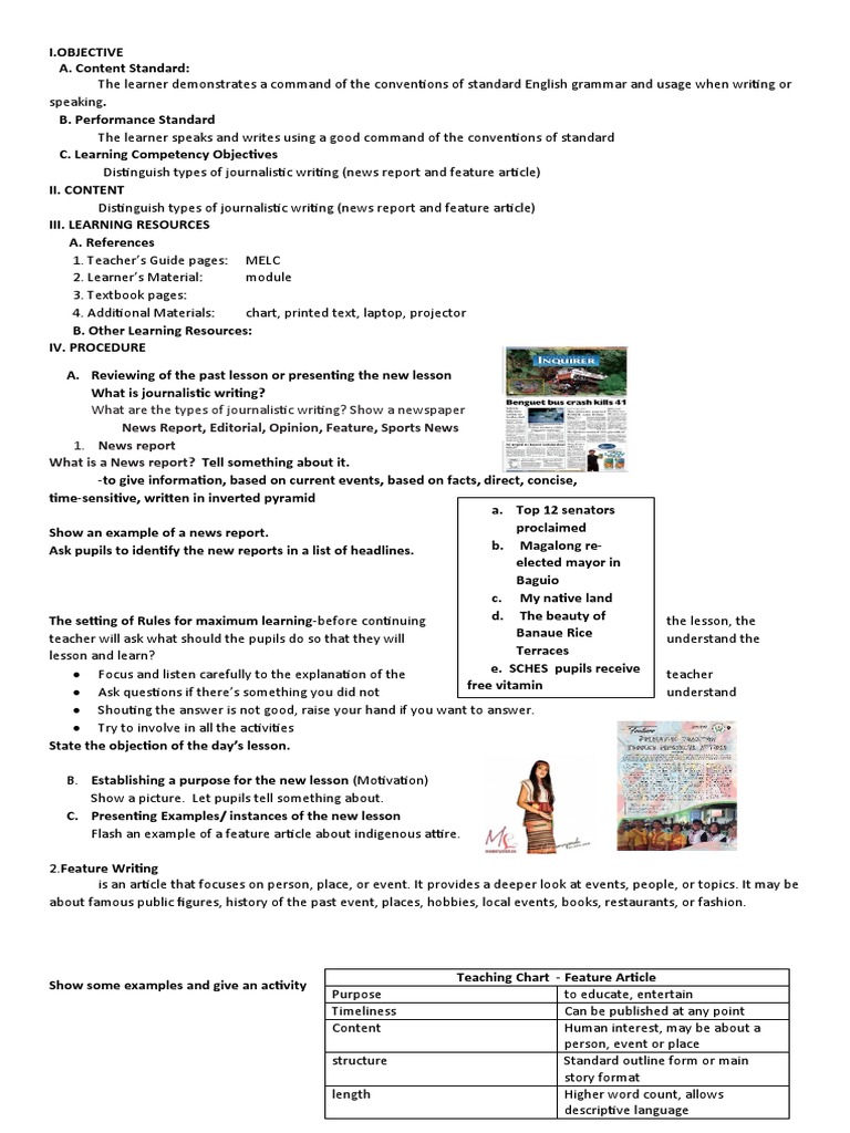 Distinguishing News Reports from Feature Articles: An Analysis of ...