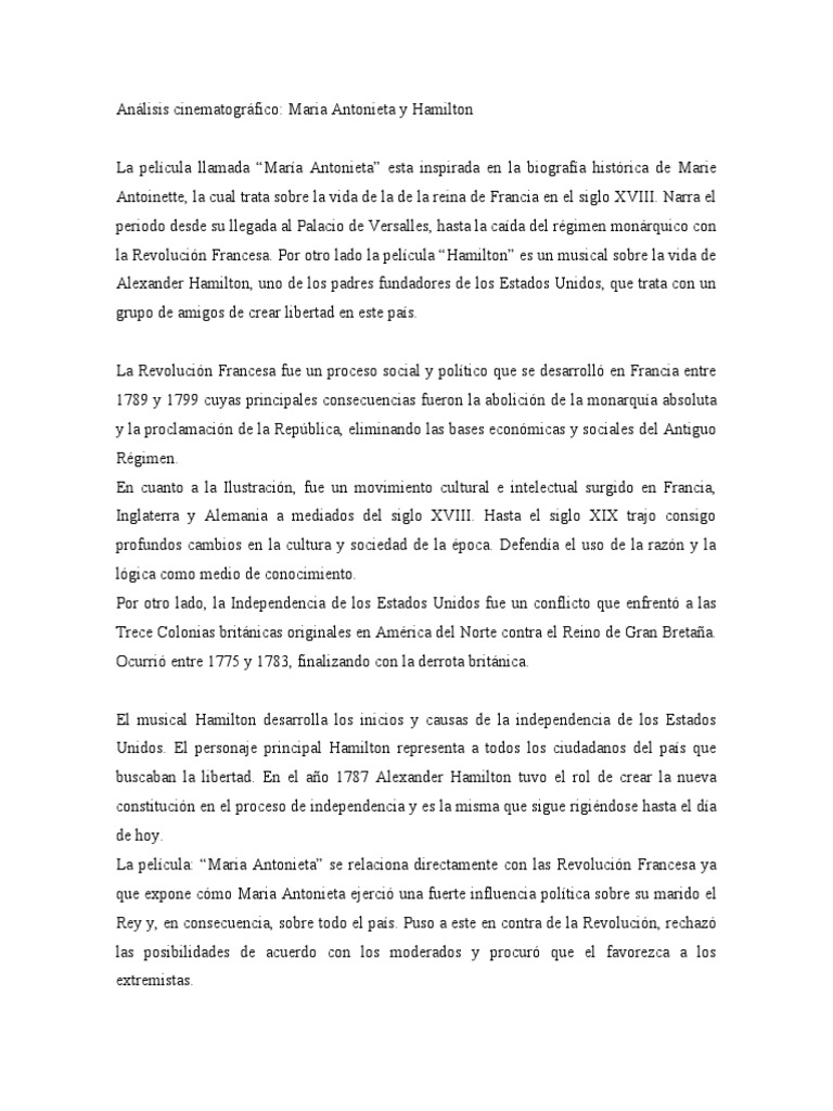 Análisis Cinematográfico | PDF | Alexander Hamilton | Maria Antonieta