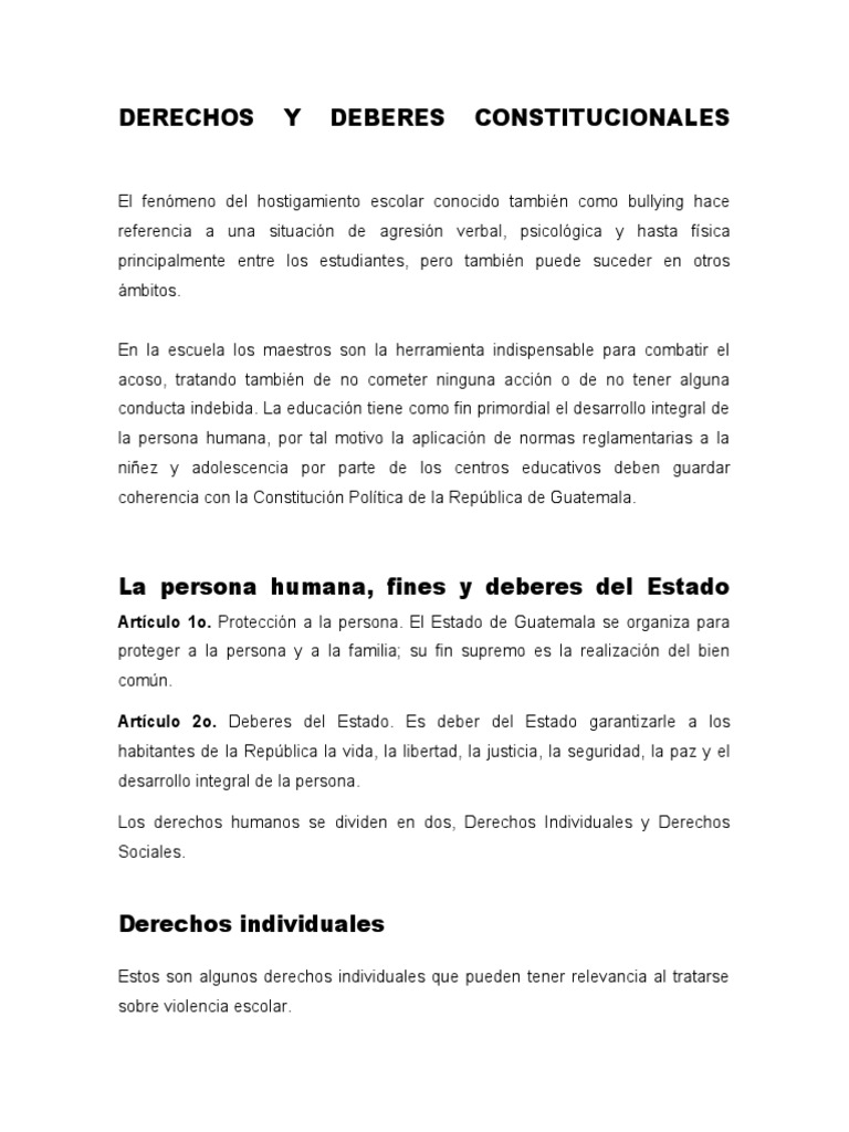 DERECHOS Y DEBERES CONSTITUCIONALES | PDF | Moralidad | Derechos humanos