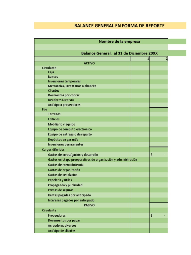 FORMATO BALANCE GENERAL CRC | PDF | Pagos | Contabilidad