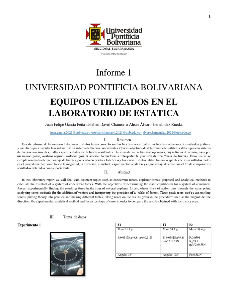 Informe 1 Estatica B | PDF | Cantidad | Metrología