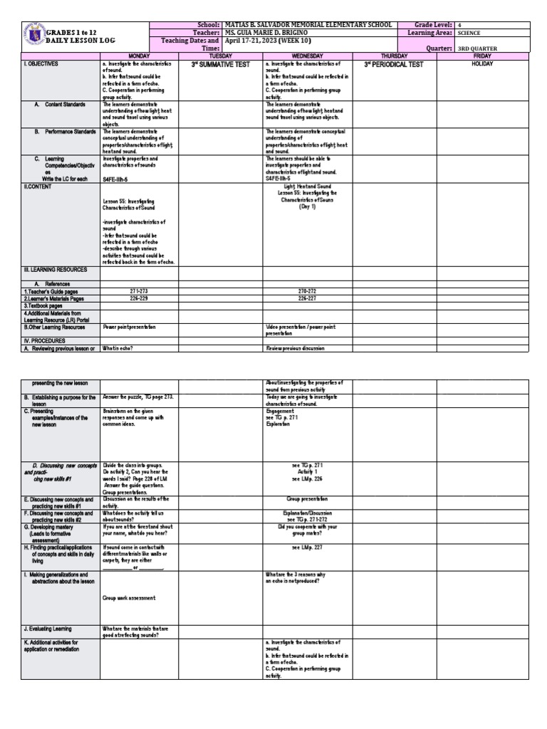 DLL - Science 4 - Q3 - W9 | Download Free PDF | Learning | Cognitive Psychology
