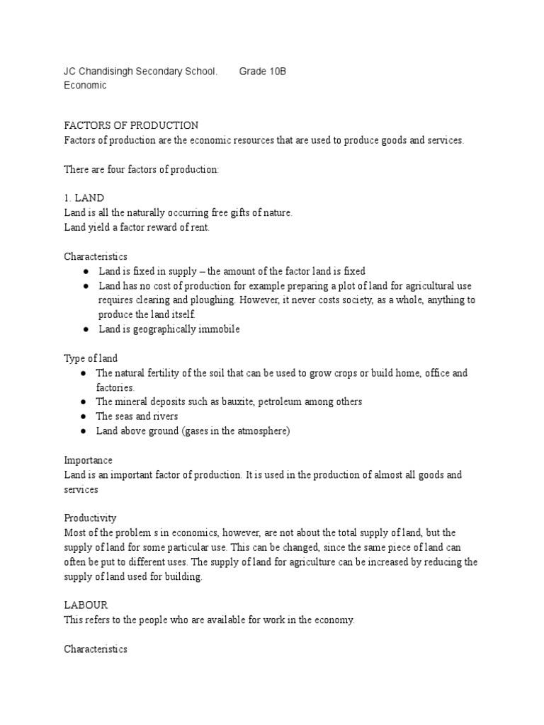 Economic - Factors of Production | PDF | Capital (Economics) | Labour ...