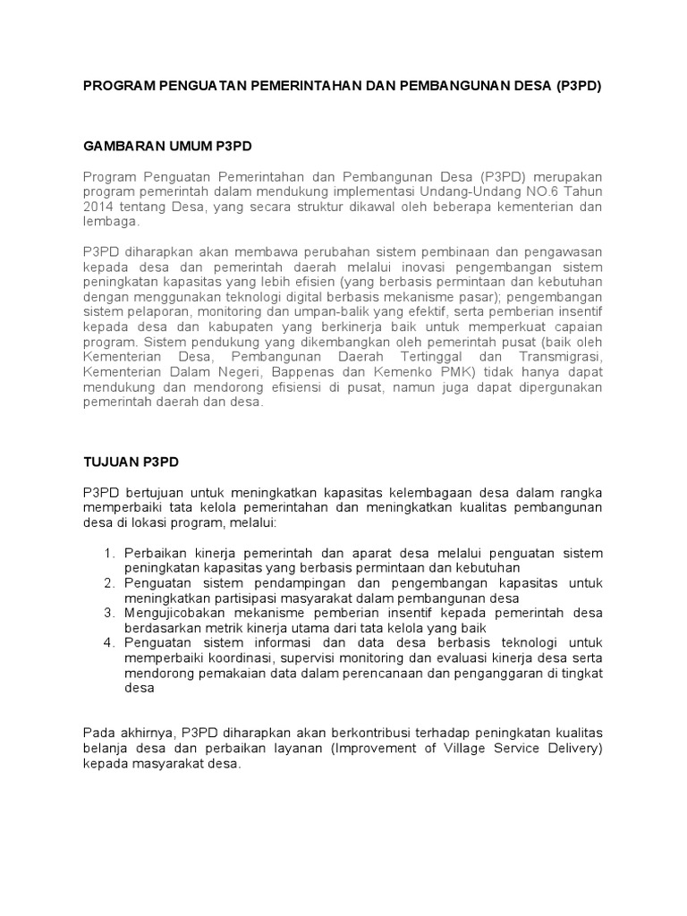 P3PD: Penguatan Desa Berbasis Teknologi | PDF