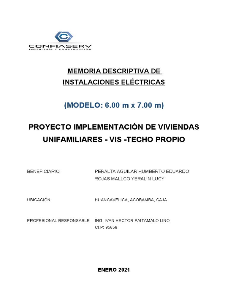 Memoria Descriptiva Instalaciones Eléctricas - Módulo 6.00x7.00. | PDF | Corriente eléctrica ...