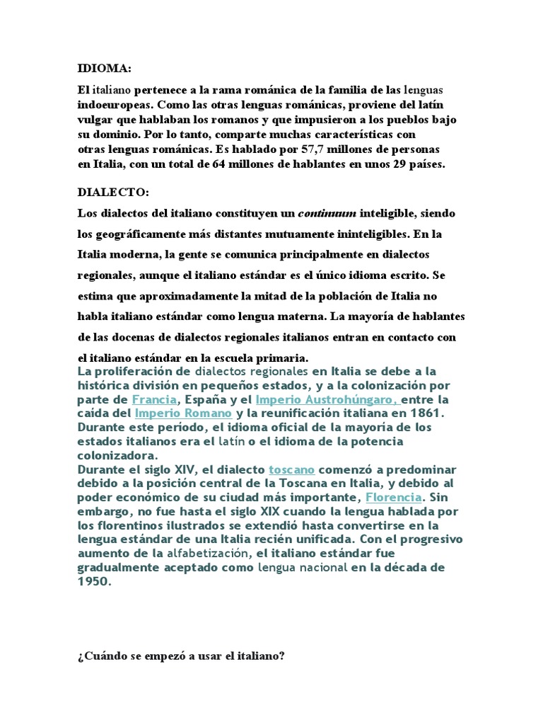 Idioma de Italia | PDF | Idioma italiano | Italia