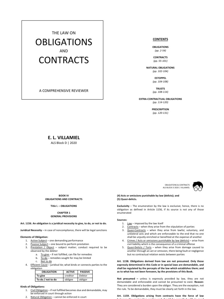 Obligations Contracts: The Law On | PDF | Negligence | Indemnity