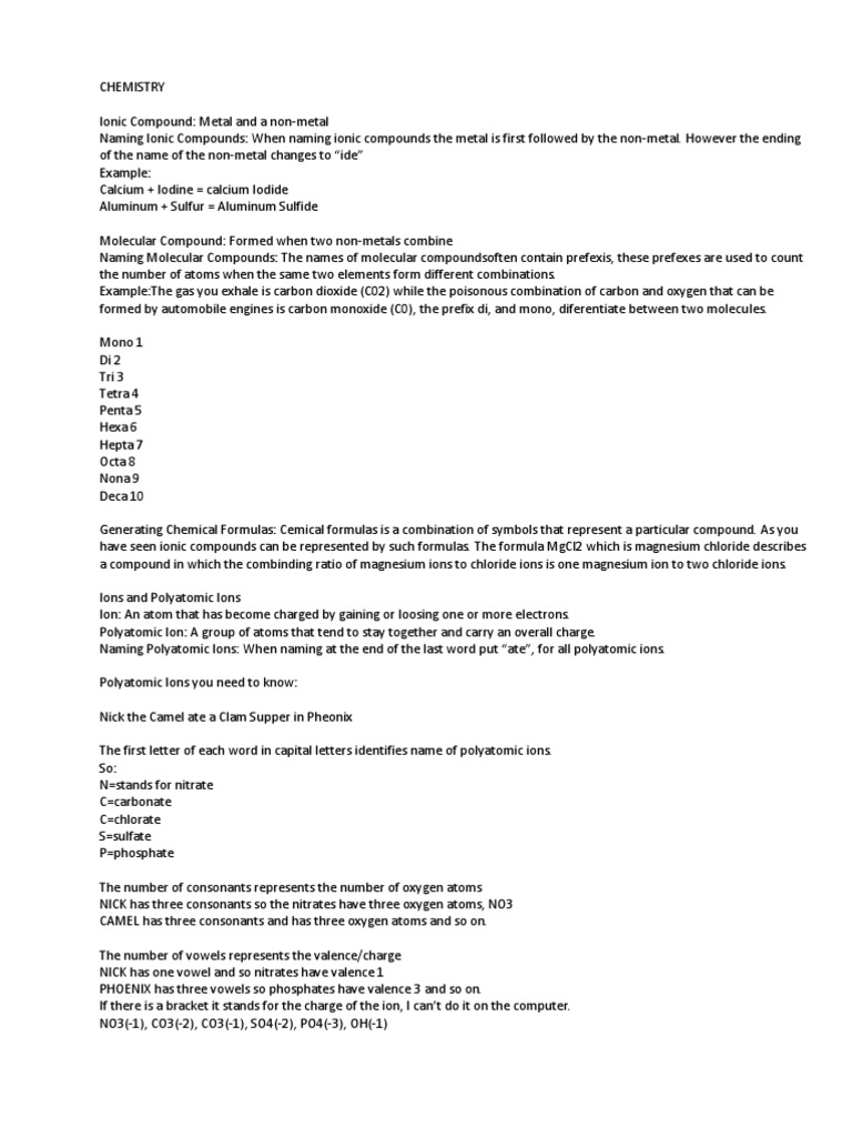 Chemistry Grade 10 Review | PDF | Chemical Reactions | Ion