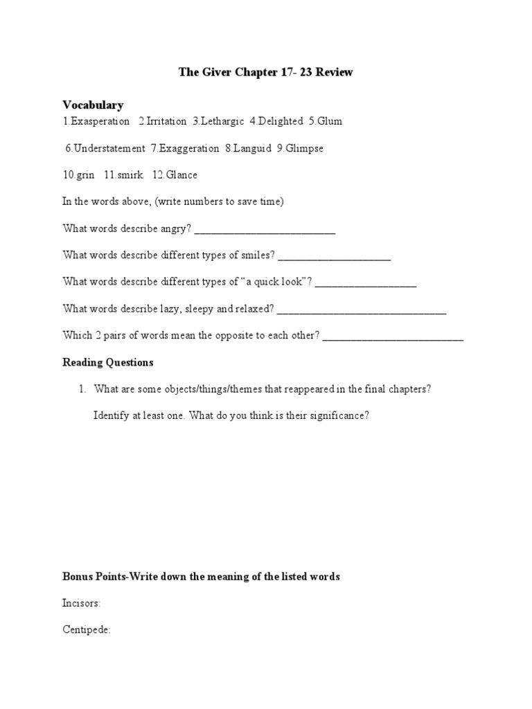 The Giver Final Quiz | PDF