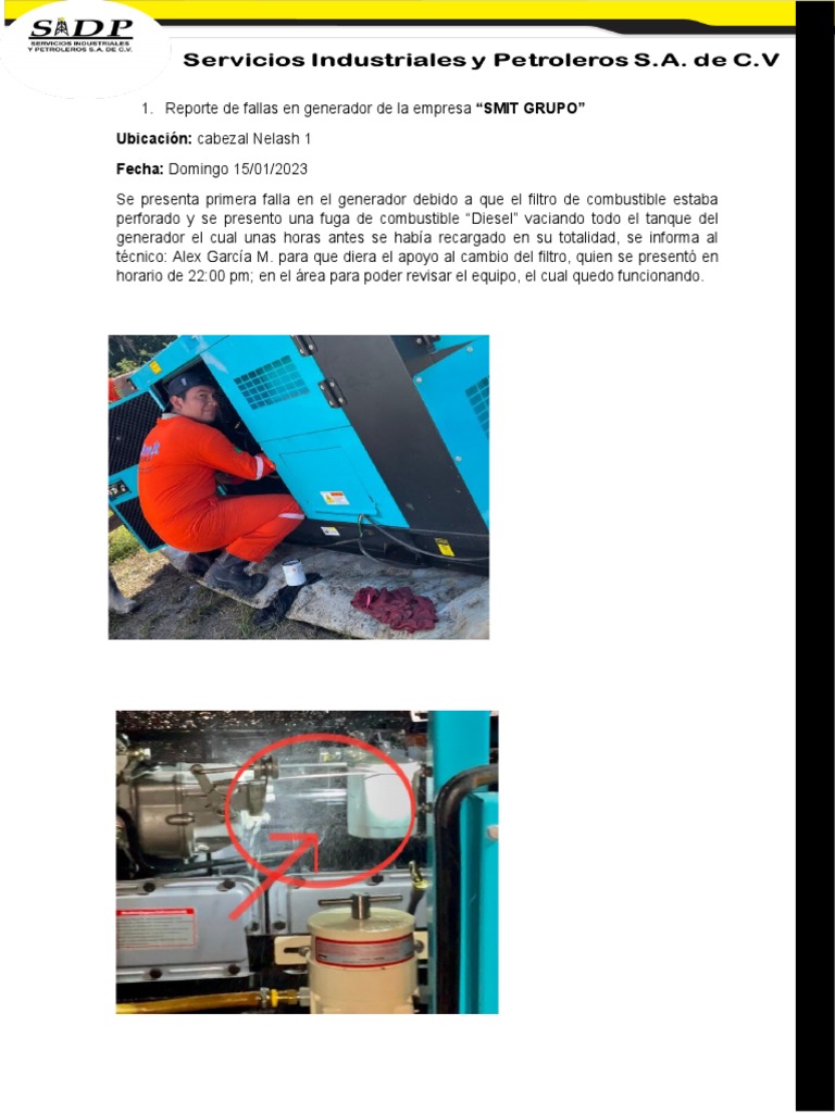 Reporte de Fallas en Generador de La Empresa | PDF