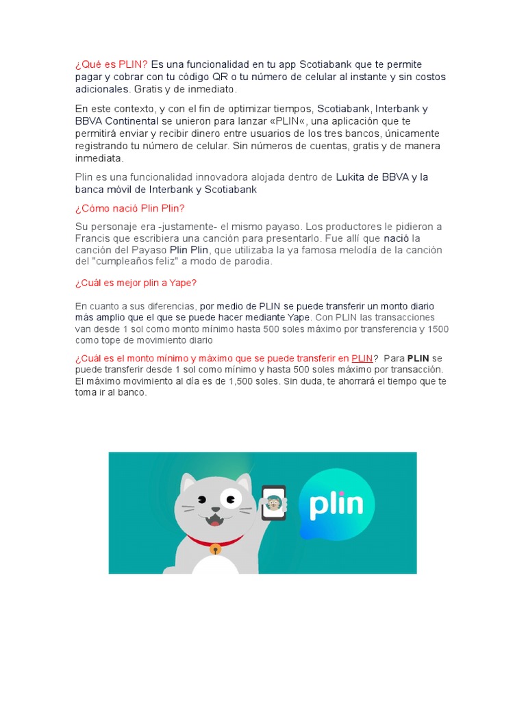 PLIN: Transferencias Gratis y Rápidas | PDF
