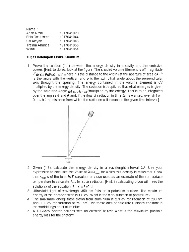 Analysis of Group Assignments on Quantum Physics Concepts and Photoelectric Effect Calculations ...