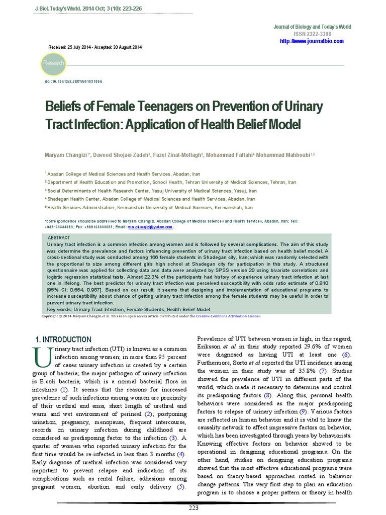 Health Belief Model | PDF | Urinary Tract Infection | Medical Specialties