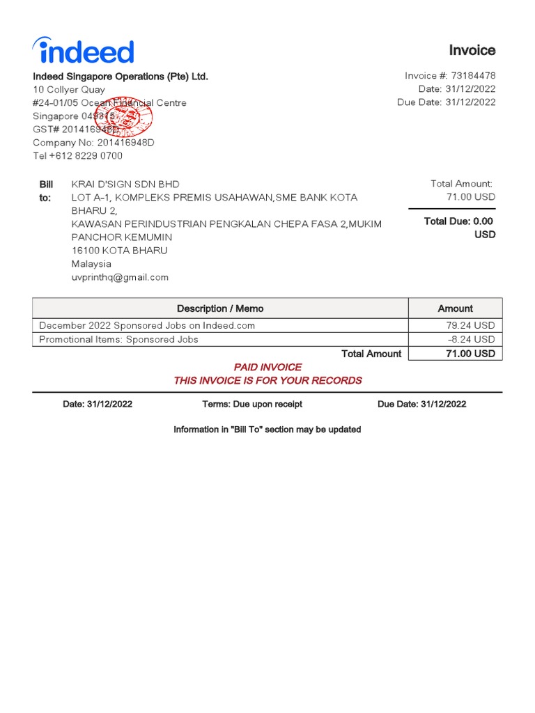 Invoice: Paid Invoice This Invoice Is For Your Records | PDF