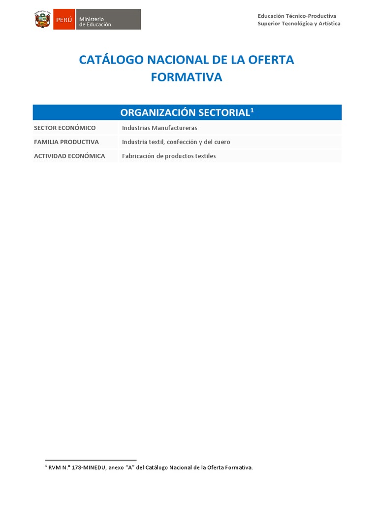 Catálogo Nacional de La Oferta Formativa: Organización Sectorial | PDF | Textiles | Industria textil