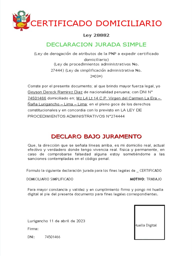 Certificado Domiciliario | PDF