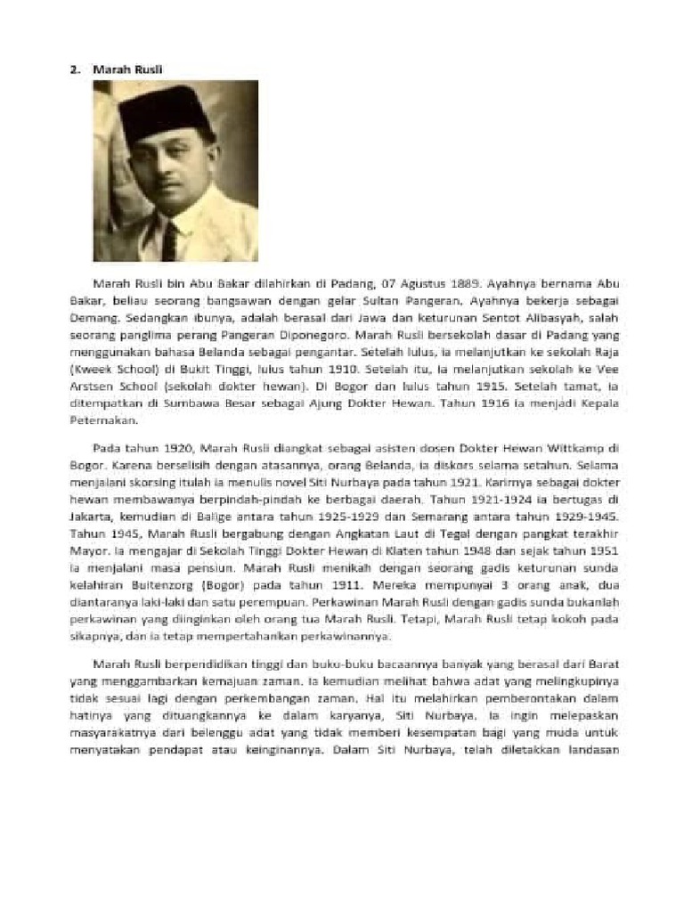 Biografi Marah Rusli dan Karyanya | PDF