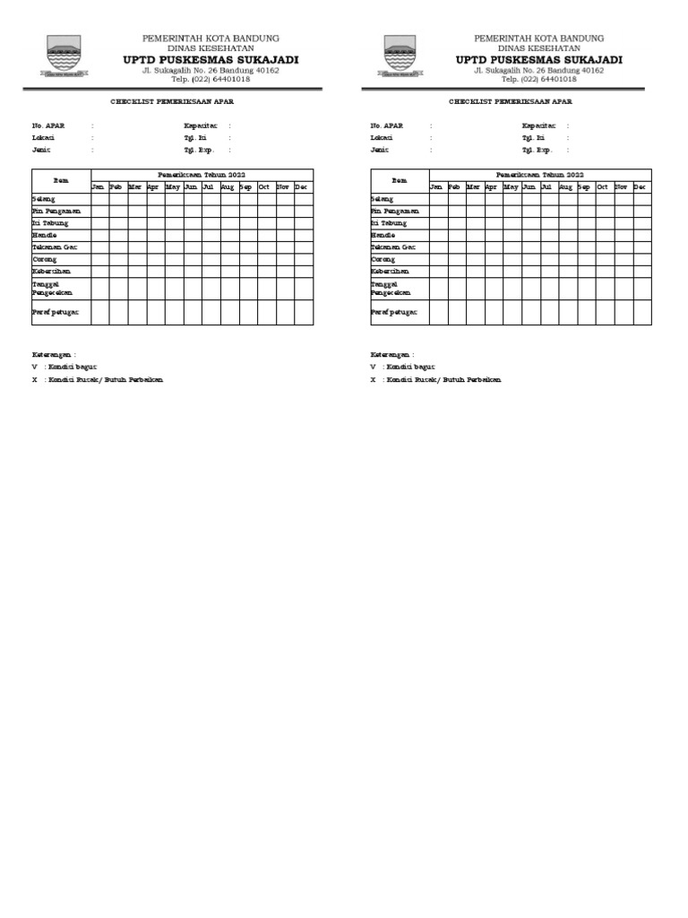 Checklist Pemeriksaan Apar Checklist Pemeriksaan Apar | PDF