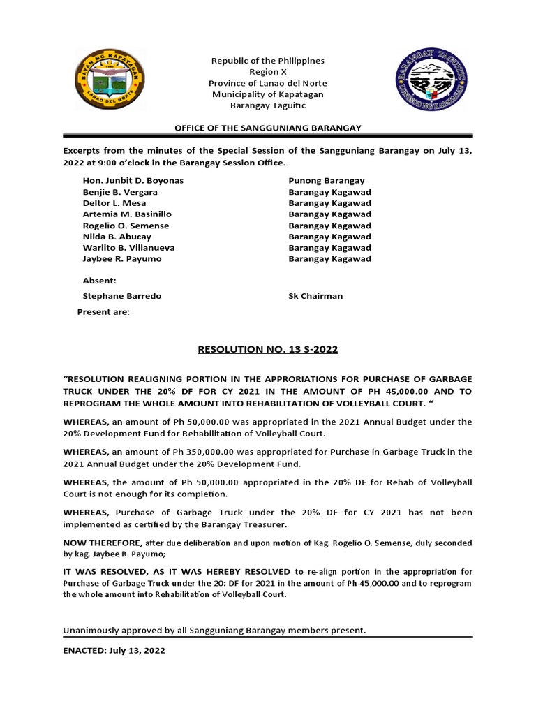 Resolution No. 13 | PDF