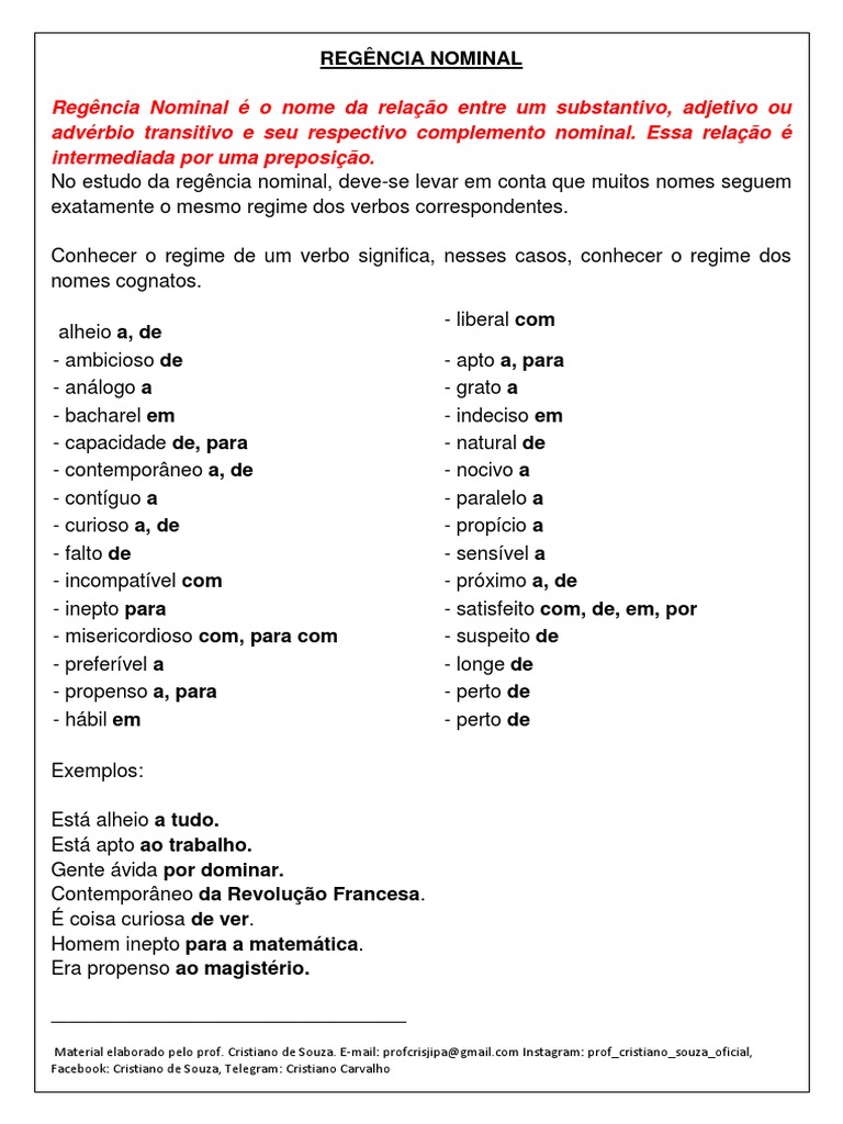 Regência Nominal | PDF | Objeto (gramática) | Assunto (gramática)