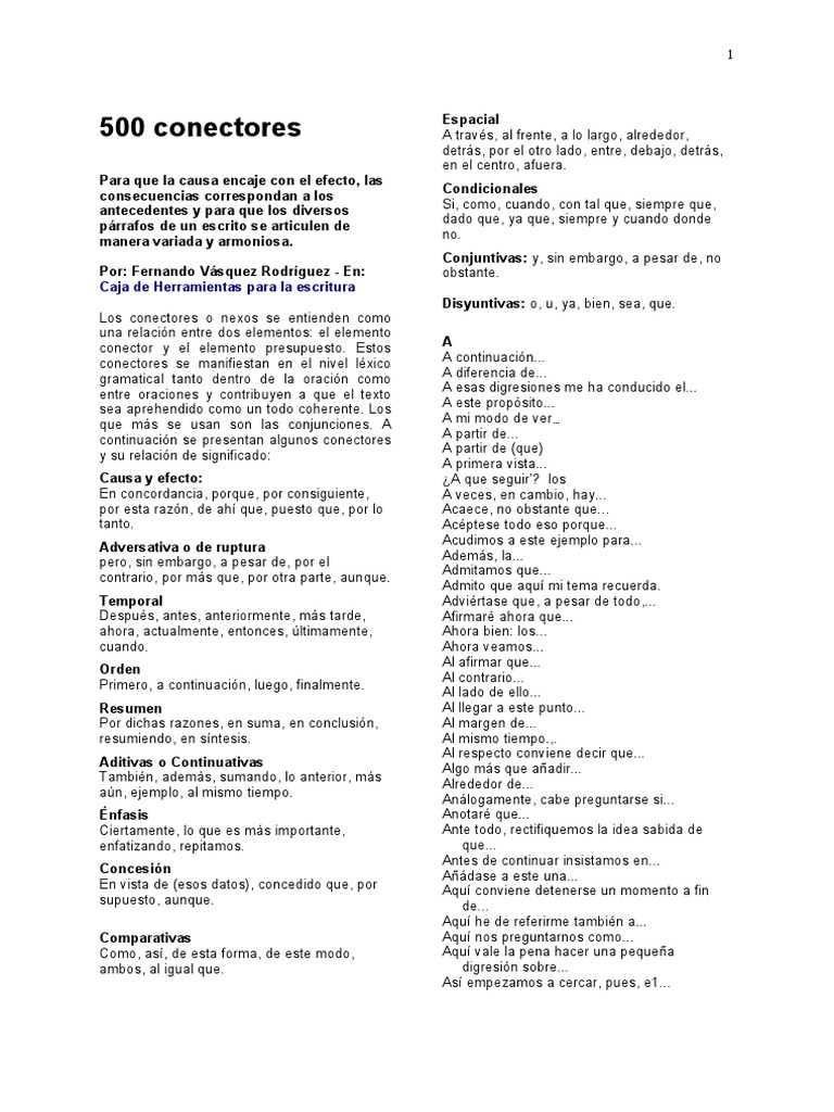 500 Conectores | PDF | Verdad | Oración (Lingüística)