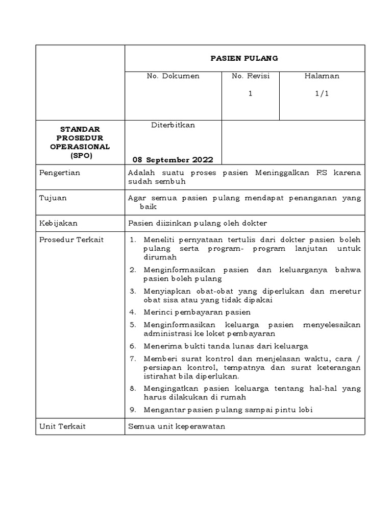 Sop Pasien Pulang Pdf