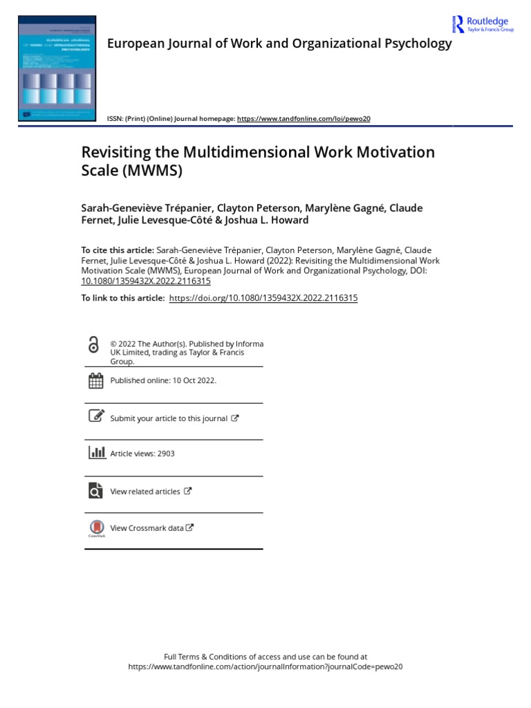 Revisiting The Multidimensional Work Motivation Scale MWMS | PDF | Motivation | Motivational