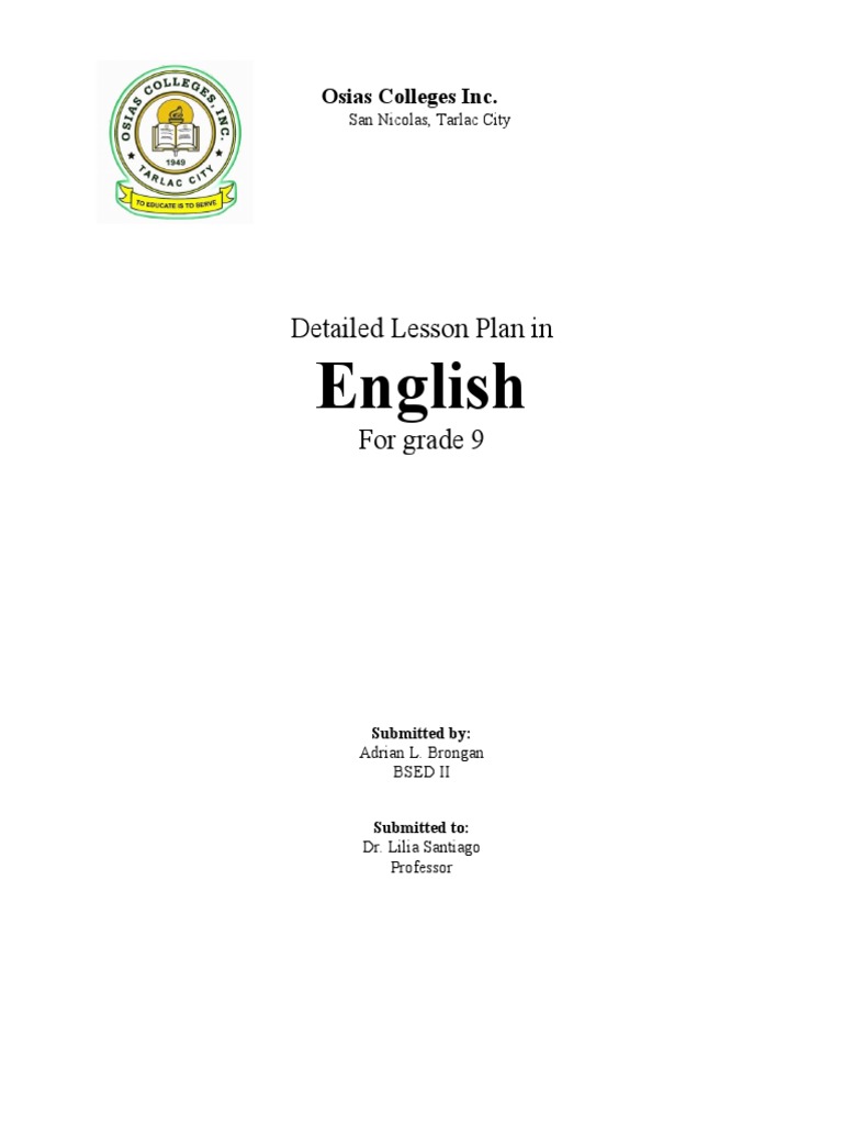 Detailed Lesson Plan in English For POT | PDF