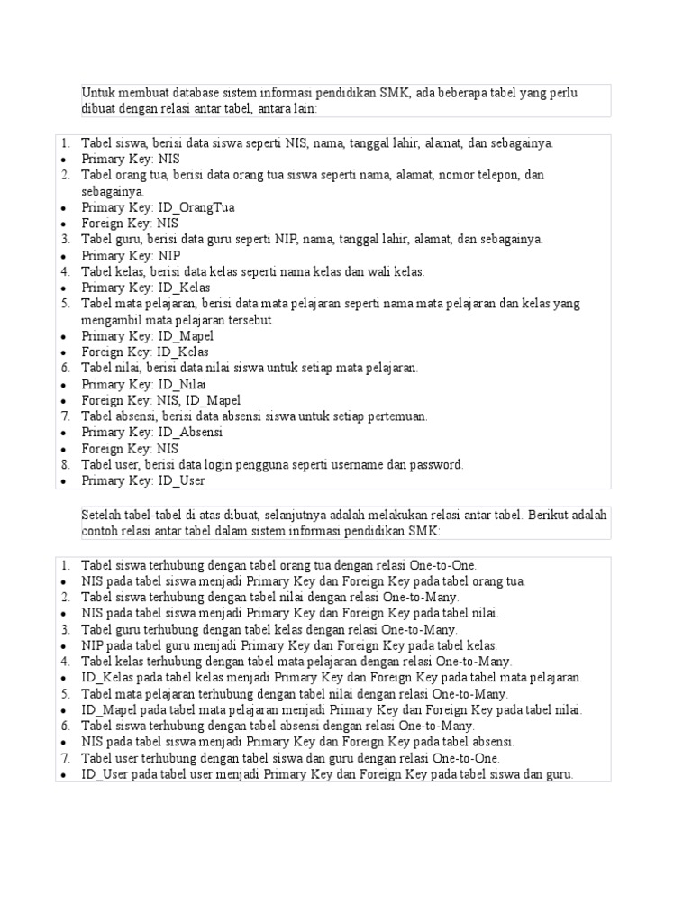 Untuk Membuat Database Sistem Informasi Pendidikan SMK | PDF